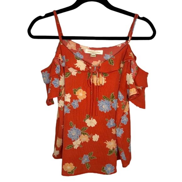 Monteau | Tops | Monteau Coral Floral Cold Shoulder Top | Poshmark